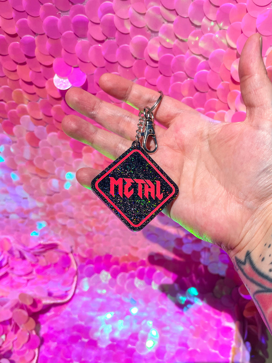 Metal Warning Sign (Keyring) Black Holographic Glitter - Red – Hey Polly